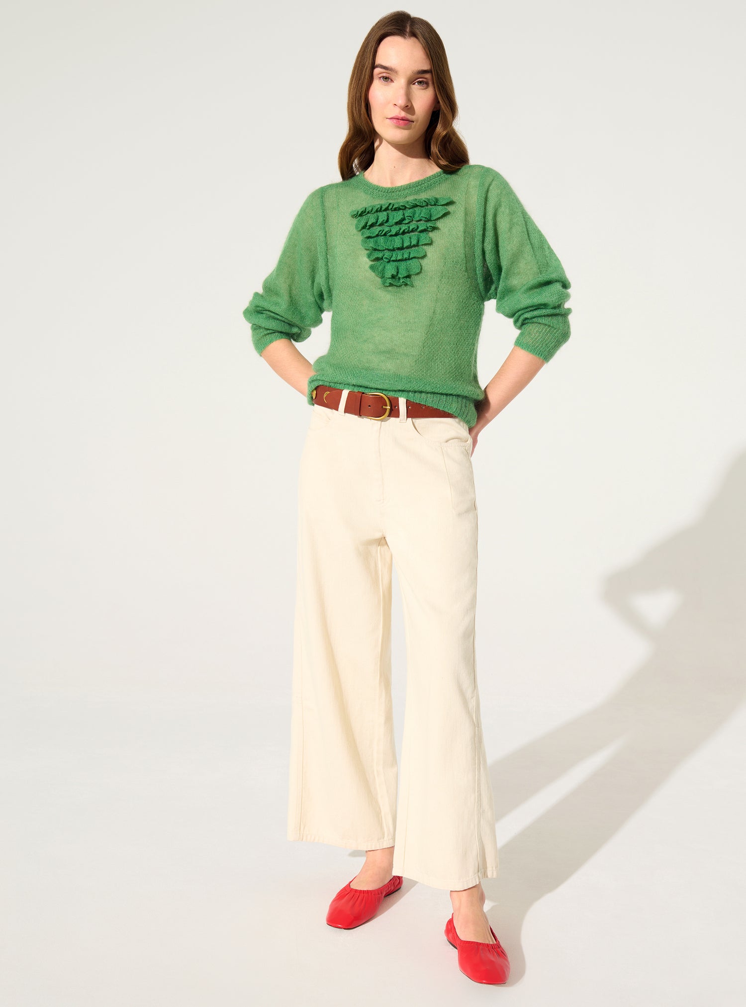 Pull en mohair et laine vert – Cotelac