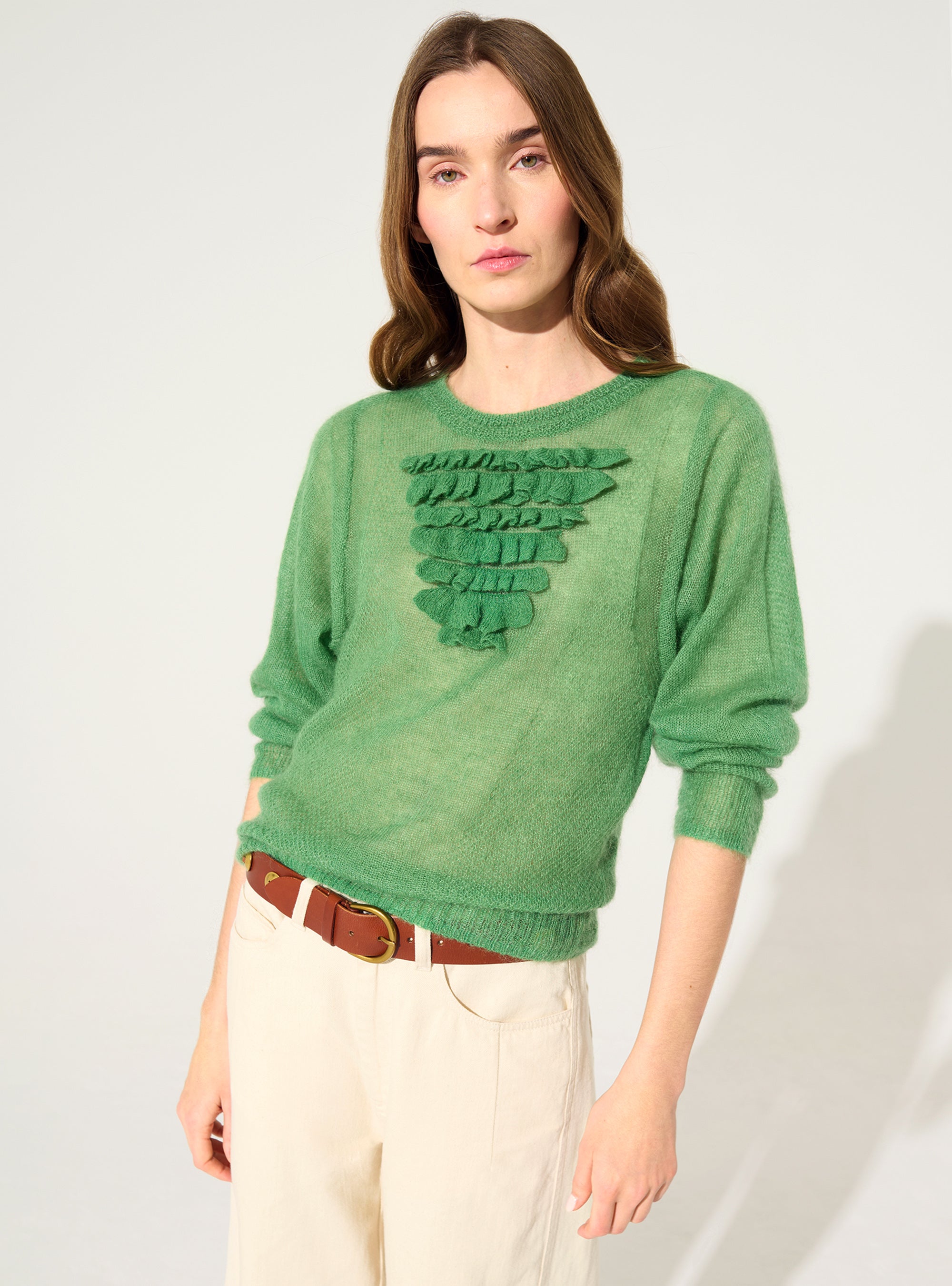 Pull en mohair et laine vert – Cotelac