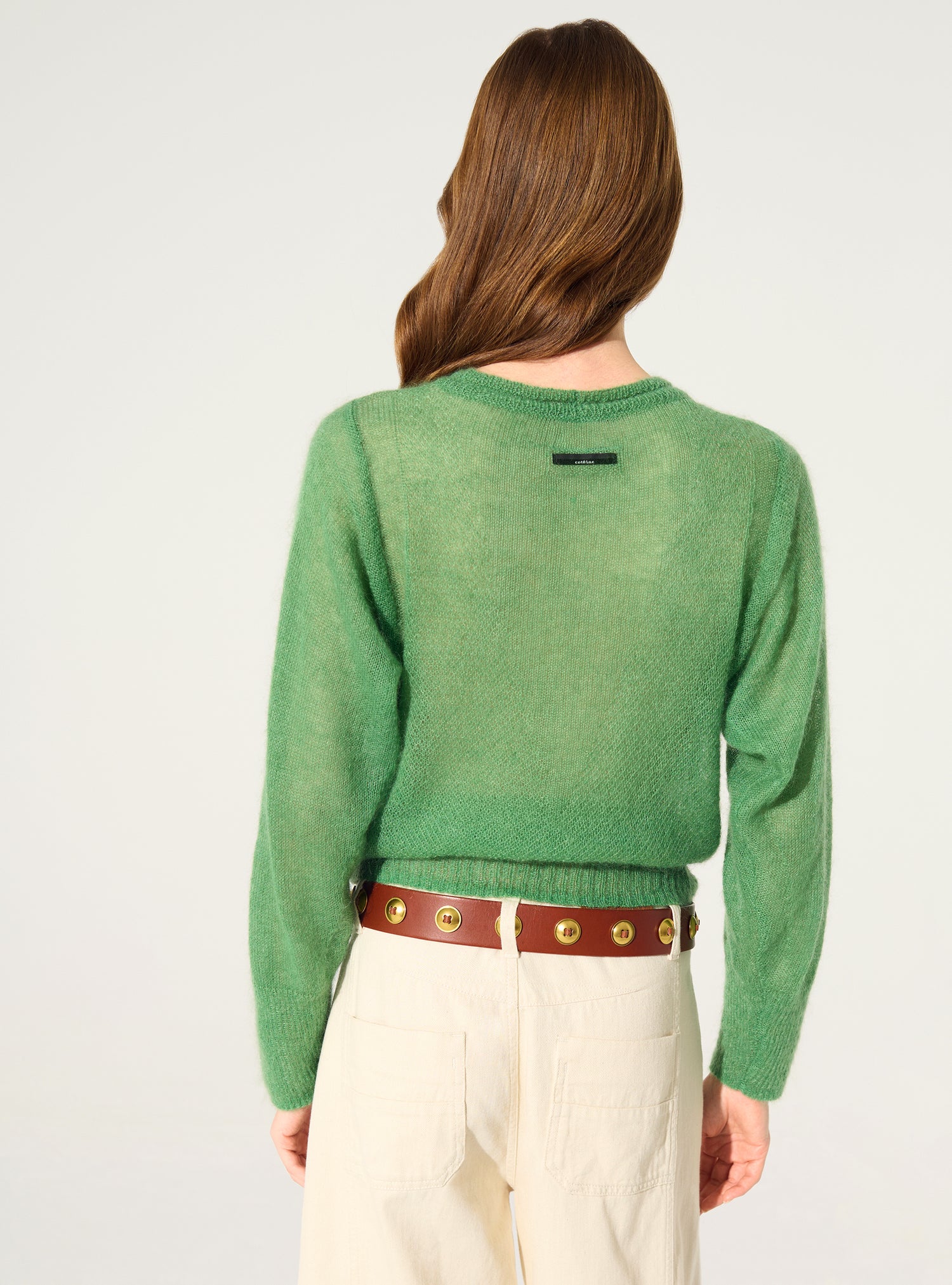 Pull en mohair et laine vert – Cotelac
